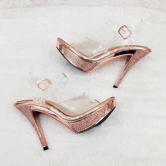 Pleaser | Shoes | Rose Gold Rhinestone High Heel Platform Sandals Clear ...